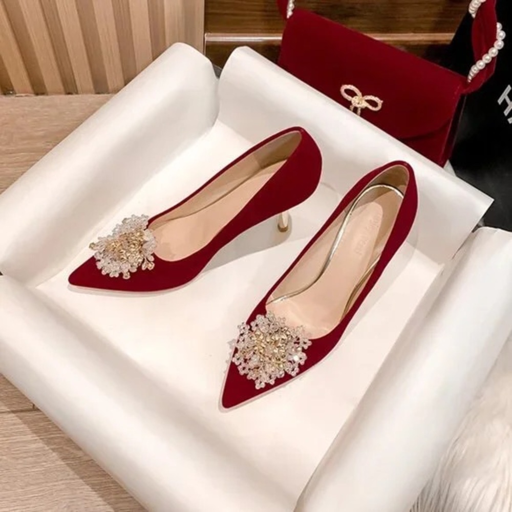 Red Wedding Shoes Bridal High Heels - Gem